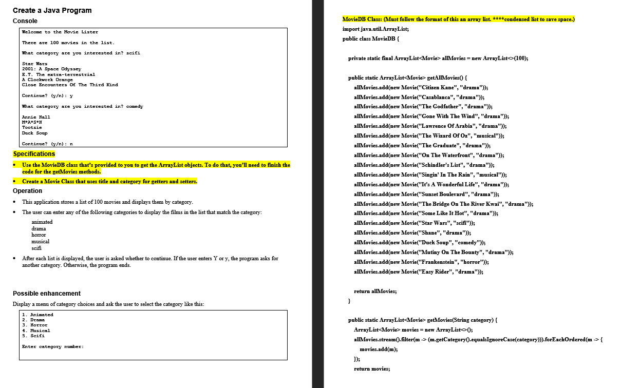 Solved The programming list is in java. The assignment | Chegg.com