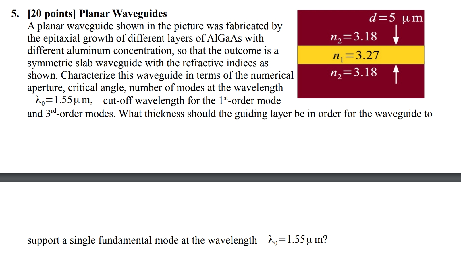 Solved [20 ﻿points] ﻿Planar WaveguidesA planar waveguide | Chegg.com