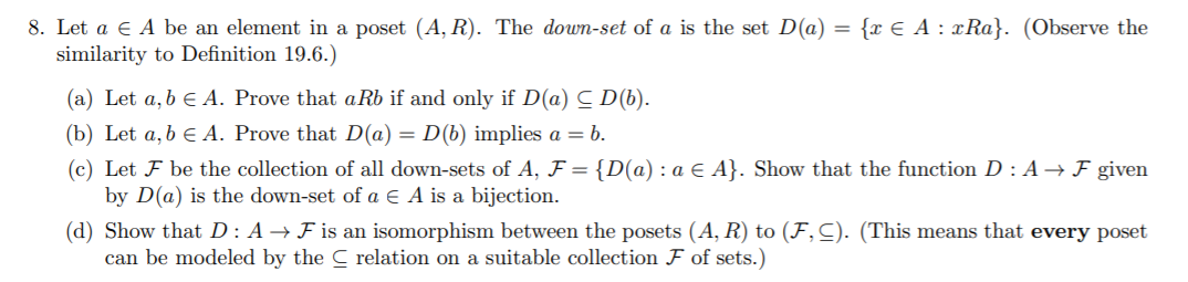 Solved 8. Let a E A be an element in a poset (A, R). The | Chegg.com