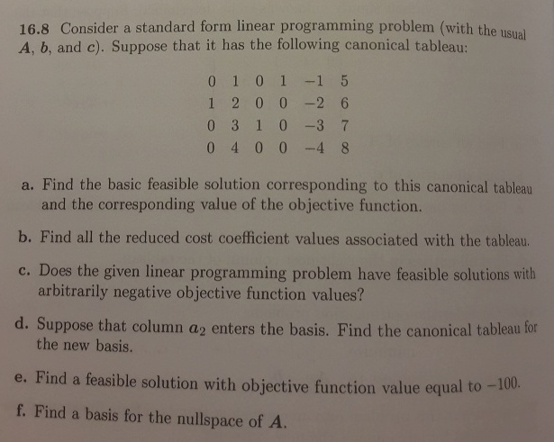 16 8 Consider A Standard Form Linear Programming
