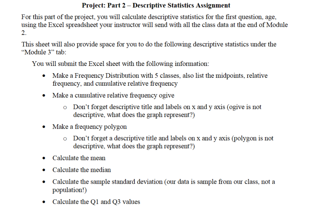 Solved Project: Part 2 - Descriptive Statistics Assignment | Chegg.com