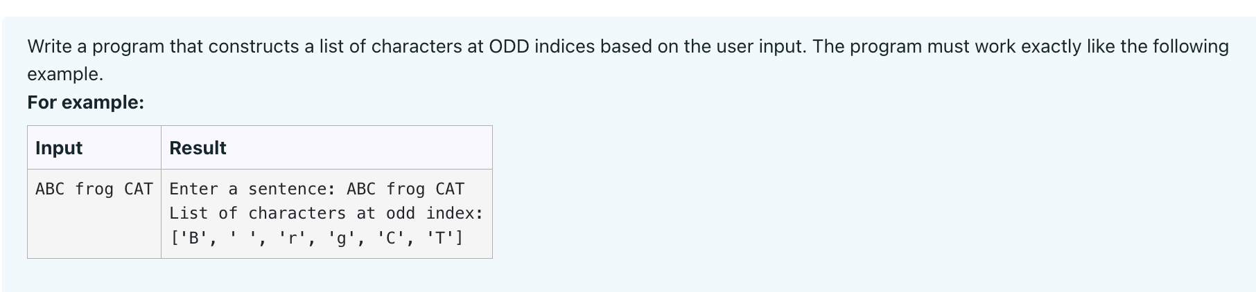 Solved Write a program that constructs a list of characters | Chegg.com