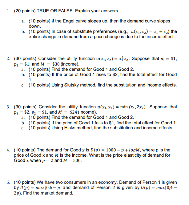 Solved 1. (20 points) TRUE OR FALSE. Explain your answers. | Chegg.com