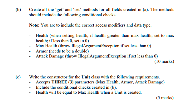 (b) Create all the 'get' and 'set' methods for all | Chegg.com