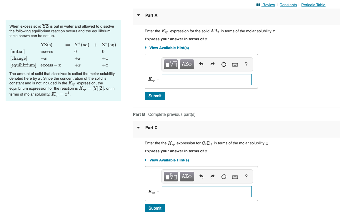 Solved Review Constants Periodic Table Part A Enter the Ksp | Chegg.com