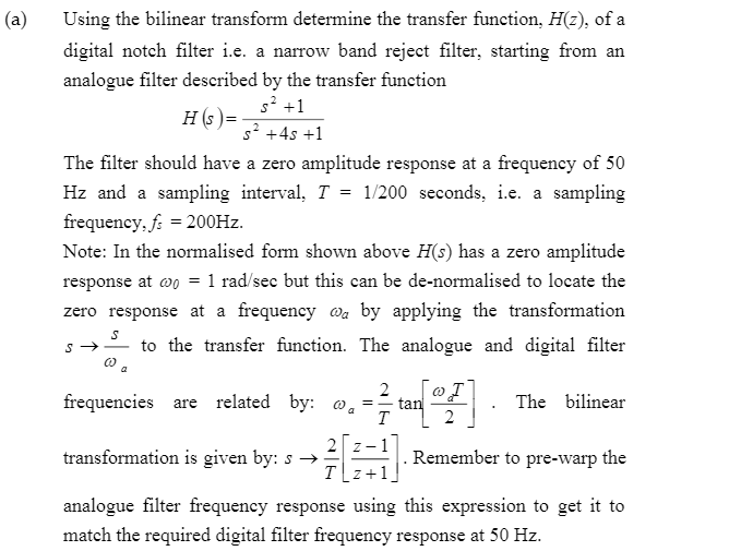 Solved Using The Bilinear Transform Determine The Transfer