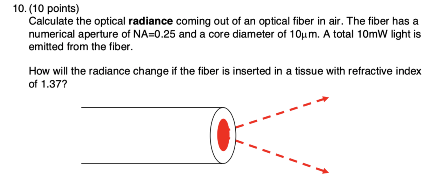 Solved 10. (10 points) Calculate the optical radiance coming | Chegg.com
