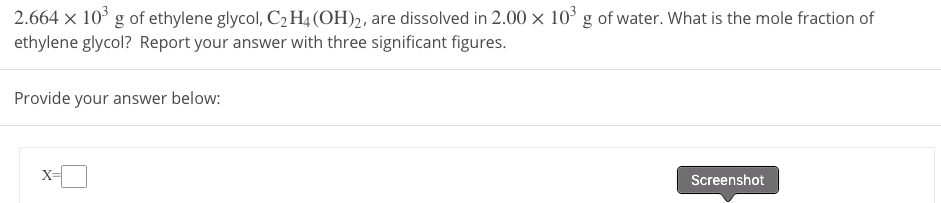 Solved 2.664 X 103 g of ethylene glycol, C2 H4(OH)2, are | Chegg.com