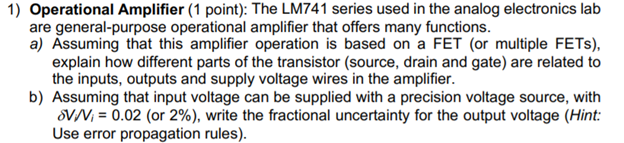 Solved 1) Operational Amplifier (1 point): The LM741 series | Chegg.com