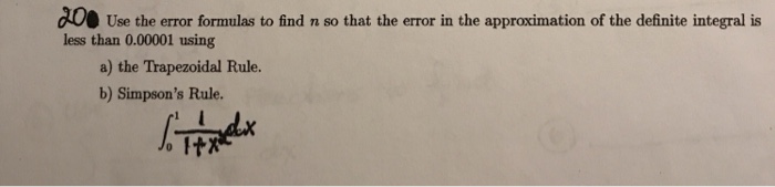 Solved Use the error formulas to find n so that the error in | Chegg.com