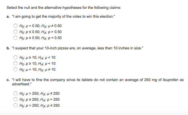 Solved Select the null and the alternative hypotheses for | Chegg.com Solved Select the null and the alternative hypotheses for | Chegg.com
