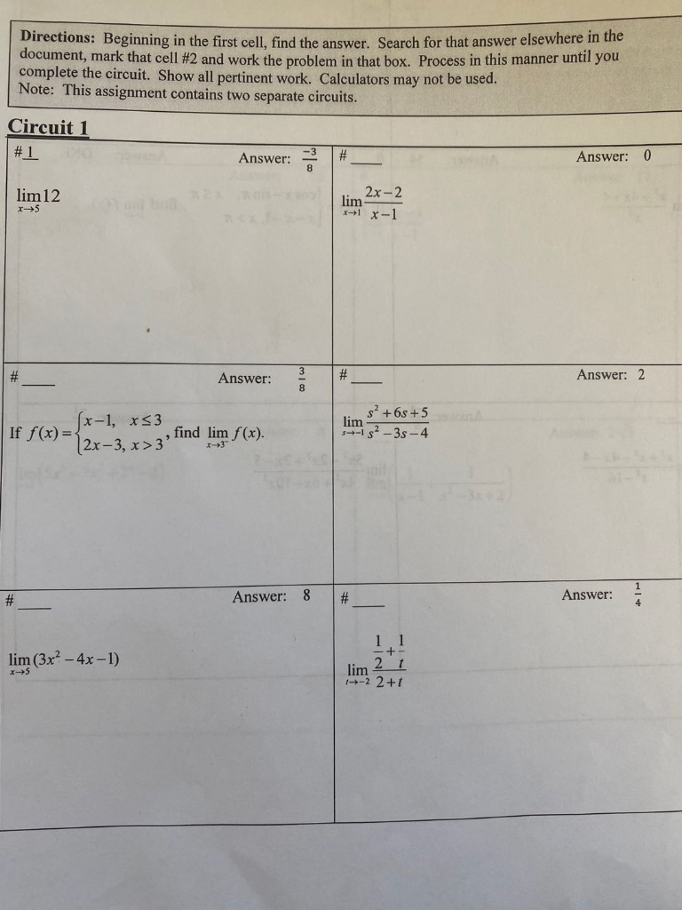 Solved determine limits using algebraic | Chegg.com