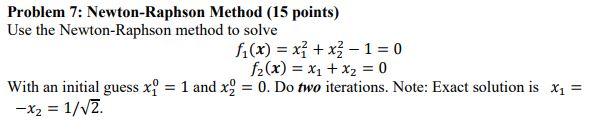 Solved Problem 7: Newton-Raphson Method (15 points) Use the | Chegg.com