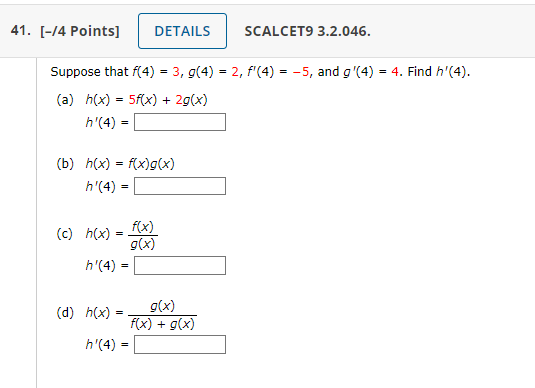 Solved 40. [-/3 points) DETAILS SCALCET9 3.2.045. = Suppose | Chegg.com