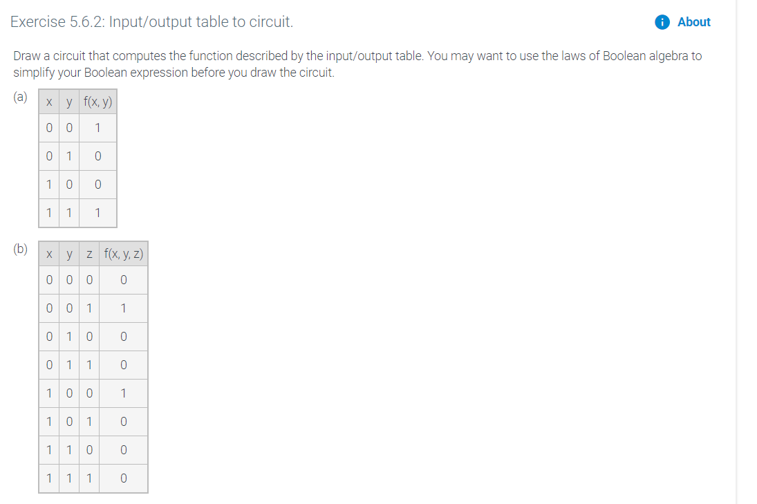Solved Exercise 562 Inputoutput Table To Circuit A 5926