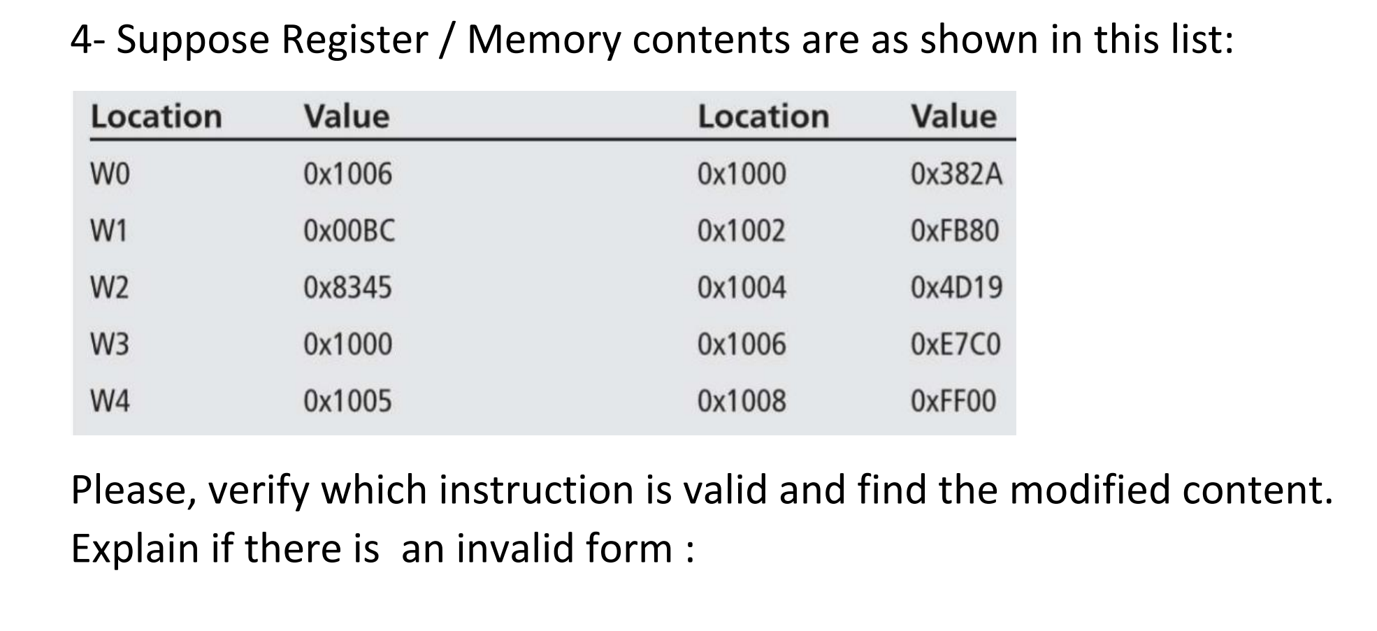 Solved 4- Suppose Register / Memory contents are as shown in | Chegg.com