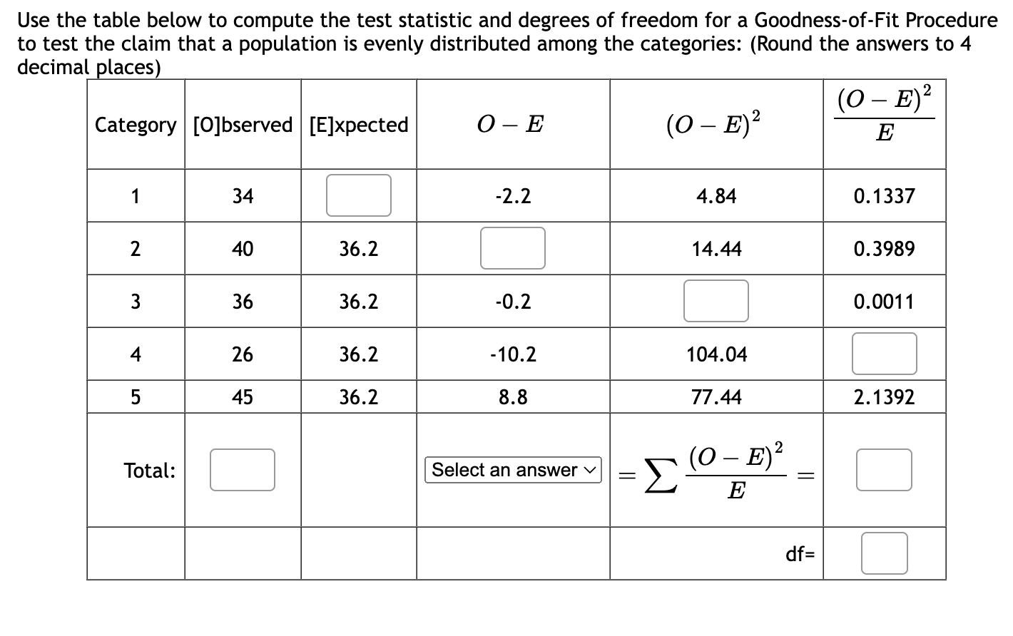 Solved Use the table below to compute the test statistic and | Chegg.com