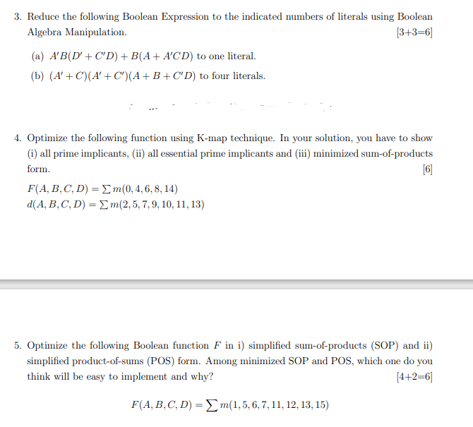 Solved 3. Reduce the following Boolean Expression to the | Chegg.com
