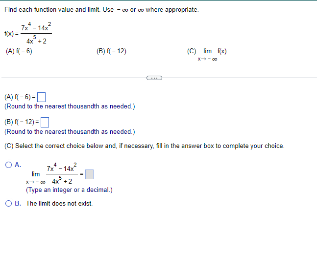 Solved Find each function value and limit. Use −∞ or ∞ where | Chegg.com