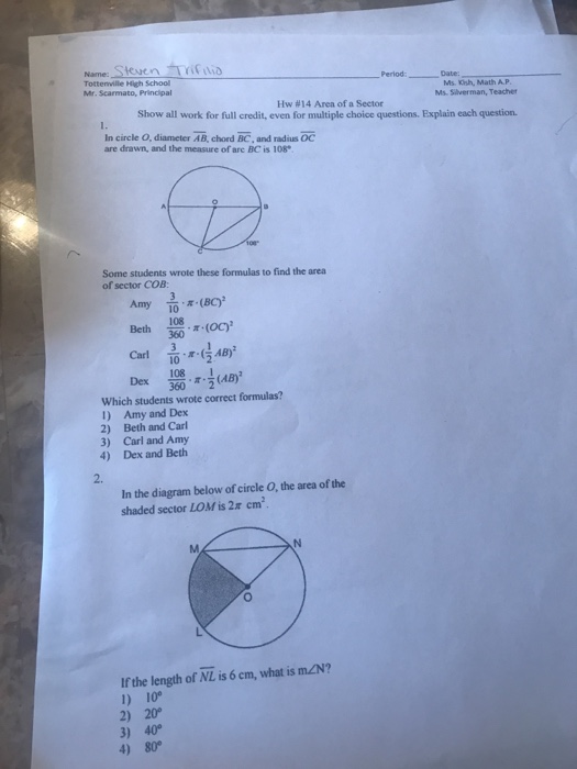 Solved In circle O, diameter AB bar, chord BC bar, and | Chegg.com