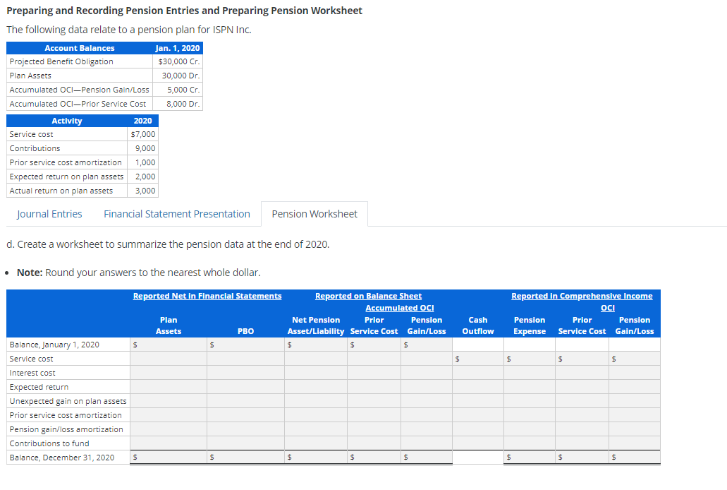 Solved Preparing and Recording Pension Entries and Preparing | Chegg.com