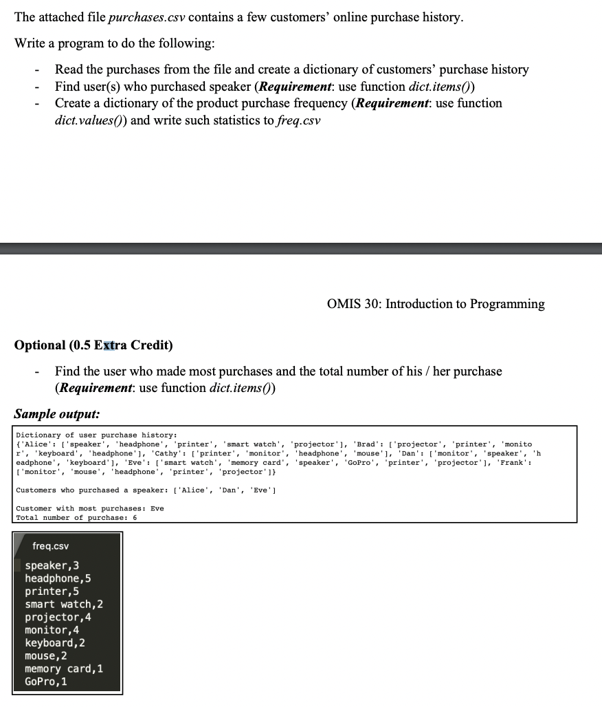 Solved Solve with python purchases.csv Alice speaker | Chegg.com