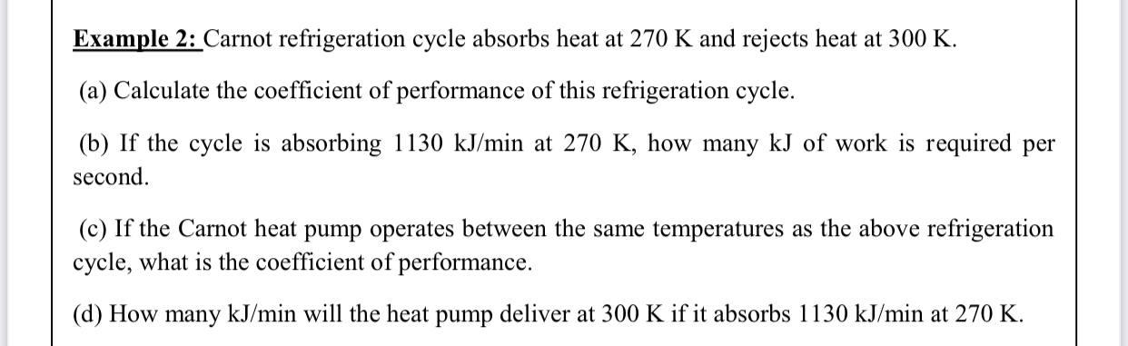 Solved Example 2: Carnot refrigeration cycle absorbs heat at | Chegg.com