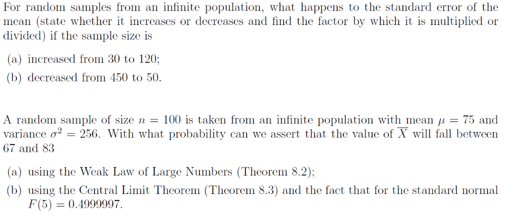 Solved For random samples from an infinite population, what | Chegg.com