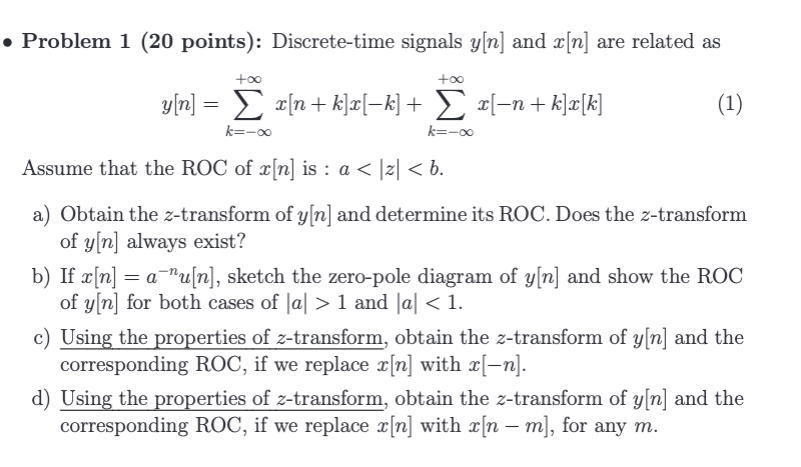 Solved Problem 1 (20 points): Discrete-time signals y[n] and | Chegg.com