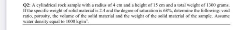 Solved Q2: A cylindrical rock sample with a radius of 4 cm | Chegg.com