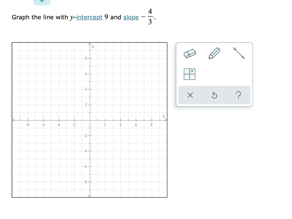 Solved 4 Graph the line with y-intercept 9 and slope 3 ♡ Х ? | Chegg.com