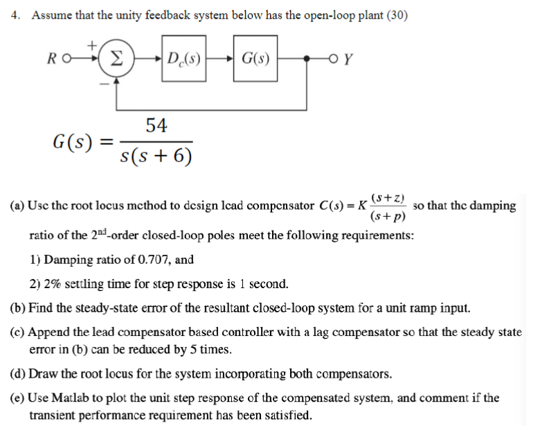 4. Assume that the unity feedback system below has | Chegg.com