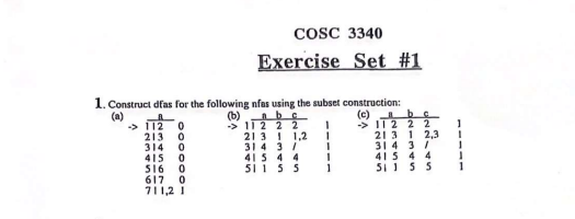 Solved COSC 3340 Exercise Set \#1 1. Construct dfas for the | Chegg.com
