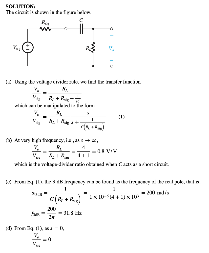 Solved A signal source Vsig with a resistance Ri sig = 1 k | Chegg.com