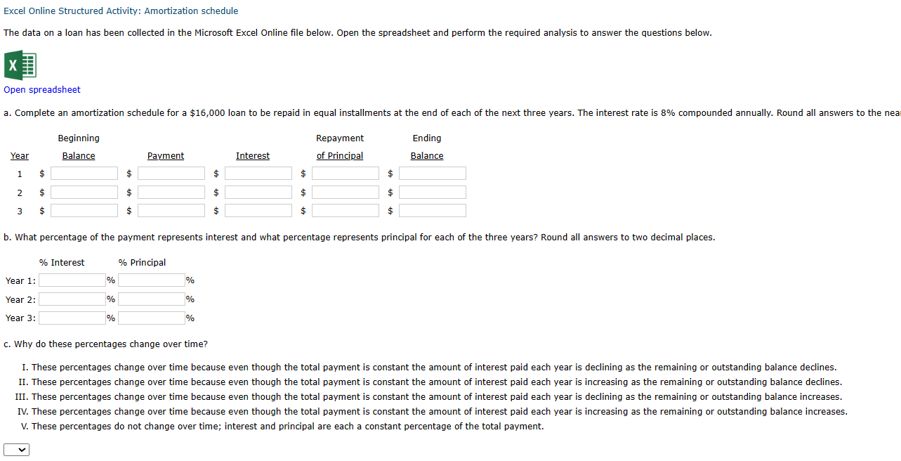 Solved Excel Online Structured Activity: Amortization | Chegg.com