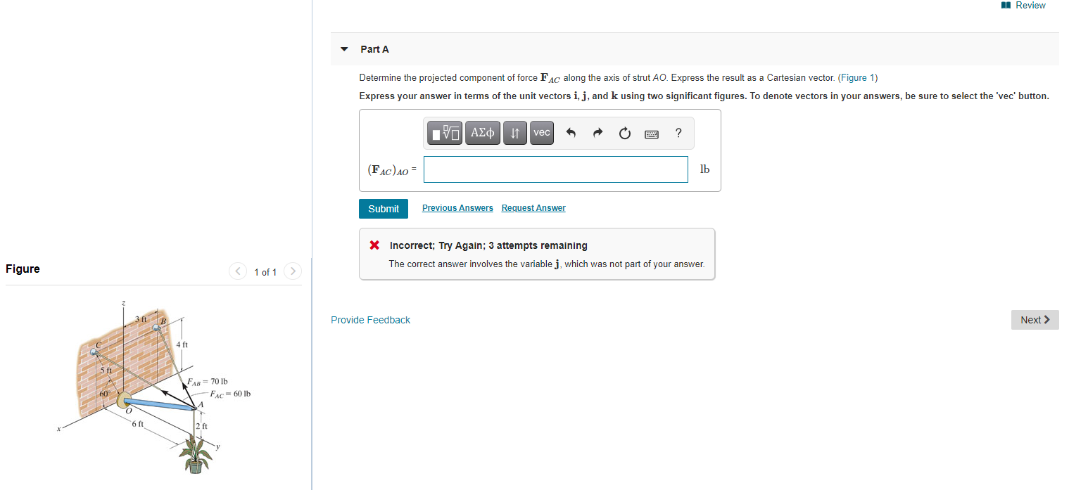Solved u Review Part A Determine the projected component of | Chegg.com