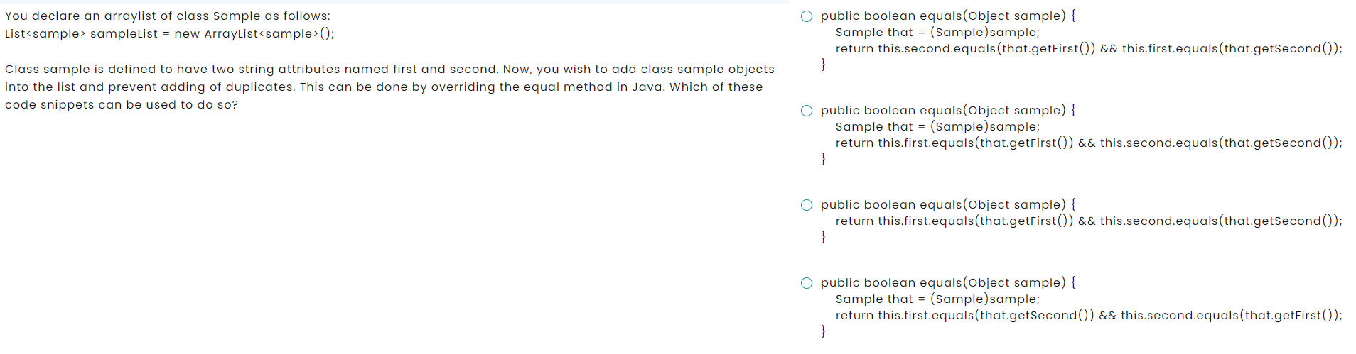 Solved You declare an arraylist of class Sample as follows: | Chegg.com