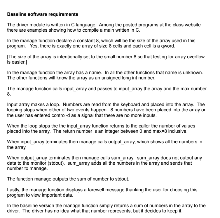 Solved Baseline software requirements The driver module is | Chegg.com