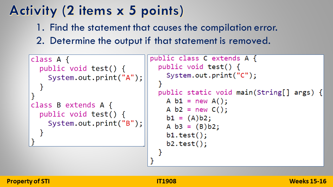 Solved Activity (2 items x 5 points) 1. Find the statement | Chegg.com