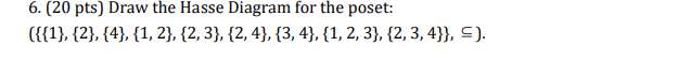 Solved 6. (20 pts) Draw the Hasse Diagram for the poset: | Chegg.com