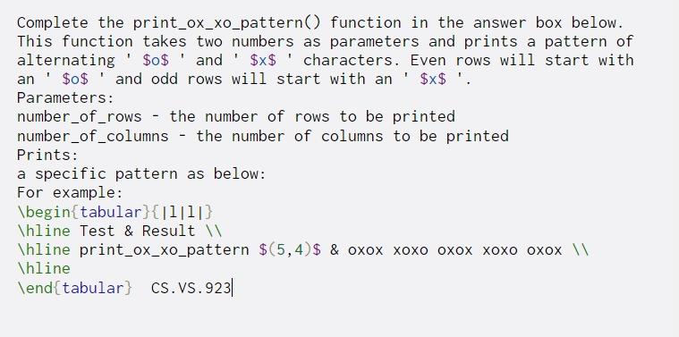 Solved Complete the print_ox_xo_pattern() function in the | Chegg.com