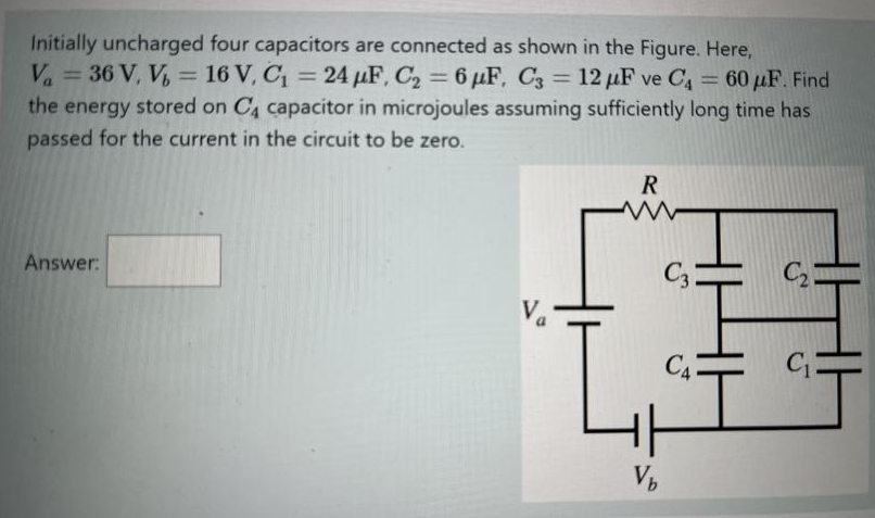 Solved Initially uncharged four capacitors are connected as | Chegg.com