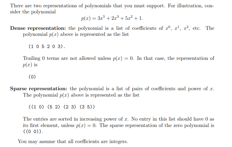 Solved There are two representations of polynomials that you | Chegg.com