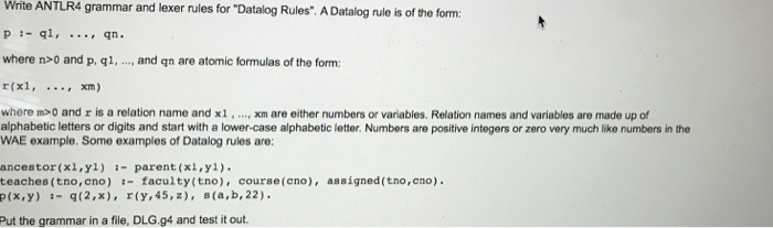 Antlr4 Write Grammar And Lexer Rules For Datalog 