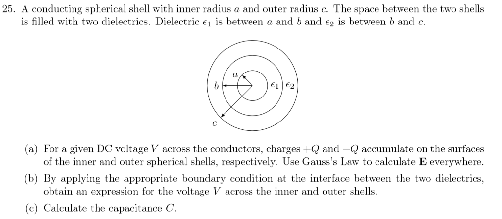 Solved 25. A conducting spherical shell with inner radius a | Chegg.com