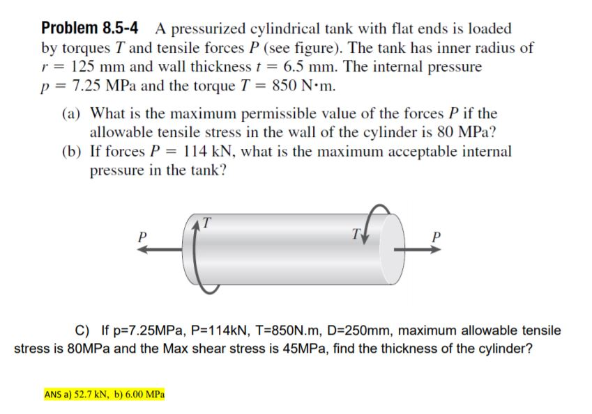 Solved a pressurized cylindrical tank with flat ends is | Chegg.com