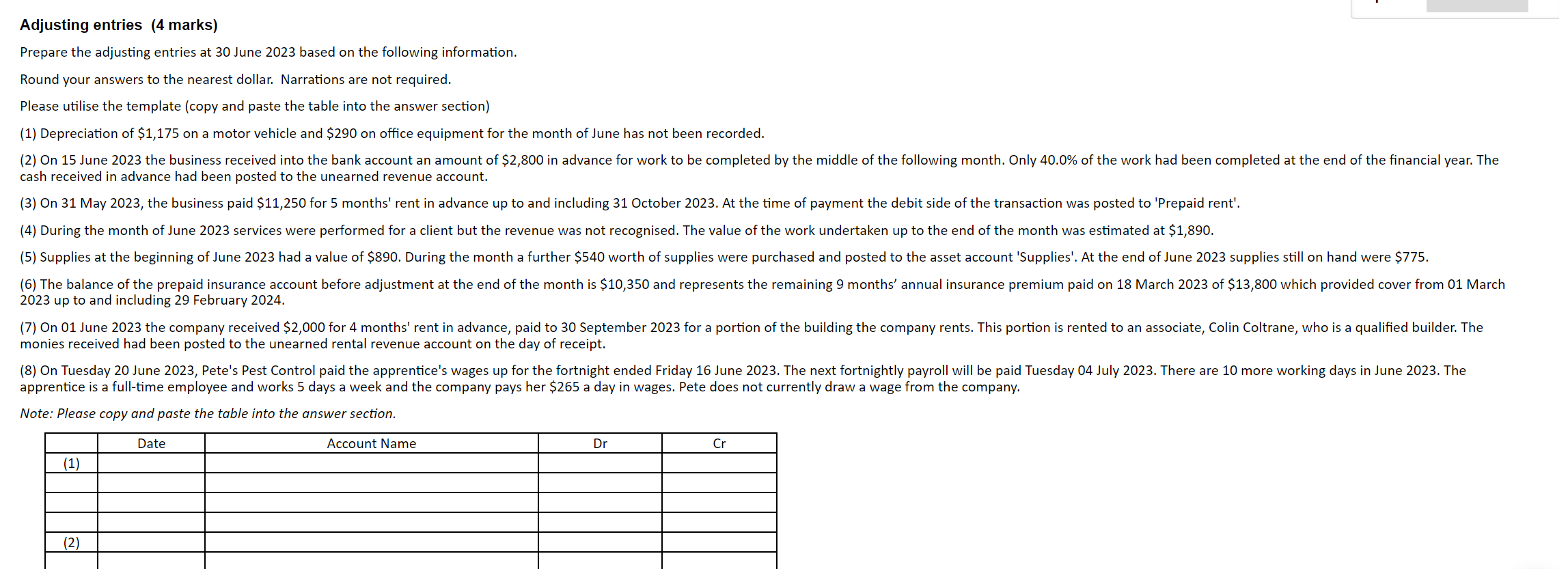 Solved Adjusting entries ( 4 marks) Prepare the adjusting | Chegg.com