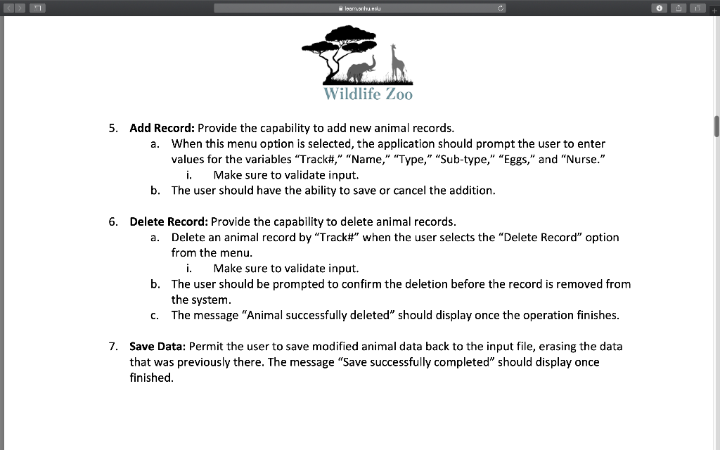 Solved learnochu.edu OVER Wildlife Zoo CS 210 Wildlife Zoo | Chegg.com