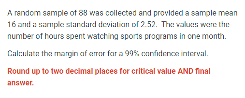 Solved A random sample of 88 was collected and provided a | Chegg.com