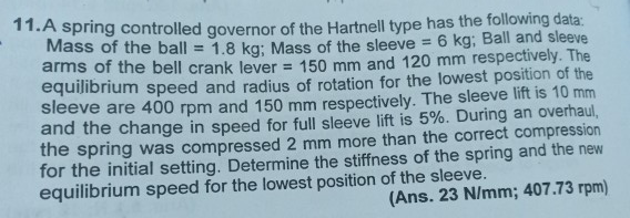 Solved 11.A spring controlled governor of the Hartnell type | Chegg.com